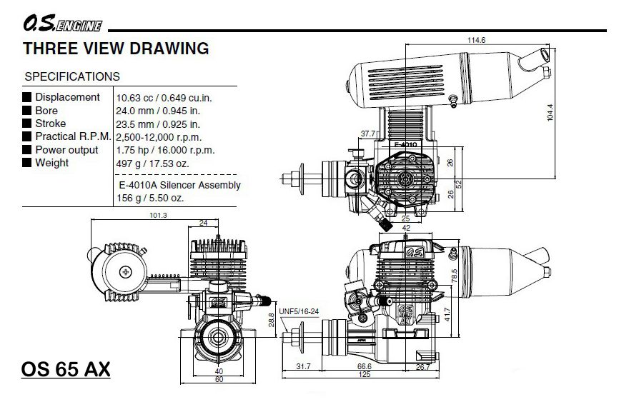 OS Moteur Méthanol 65 AX 2 Temps 10.6cc + pot d'échappement _ R-Models